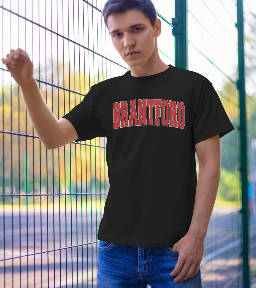Brantford Canada Varsity Style Red Block Lettering T-Shirt