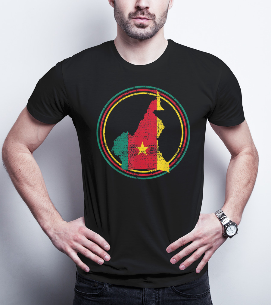 Cameroon Country Map Flag Circle Proud Cameroonian T-Shirt