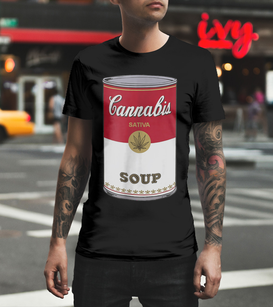 Cannabis Sativa Soup Can With Red And White T-Shirt