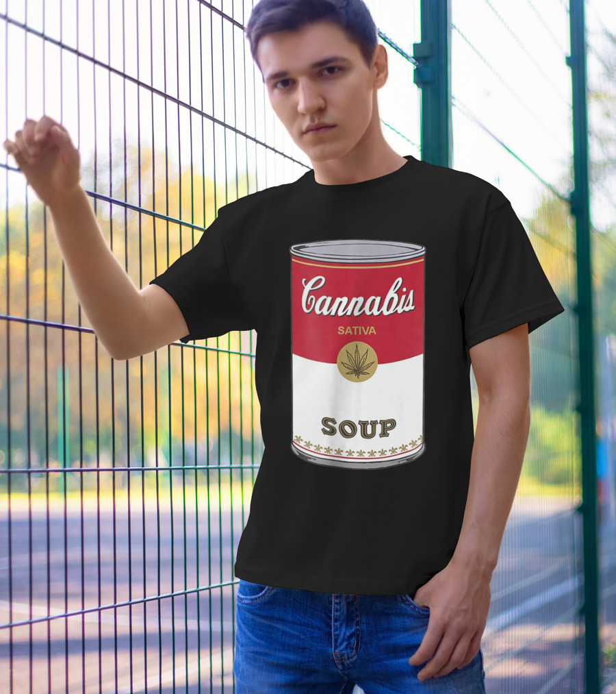 Cannabis Sativa Soup Can With Red And White T-Shirt