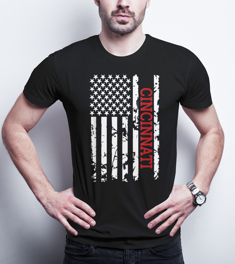 Cincinnati American Flag Grunge T-Shirt