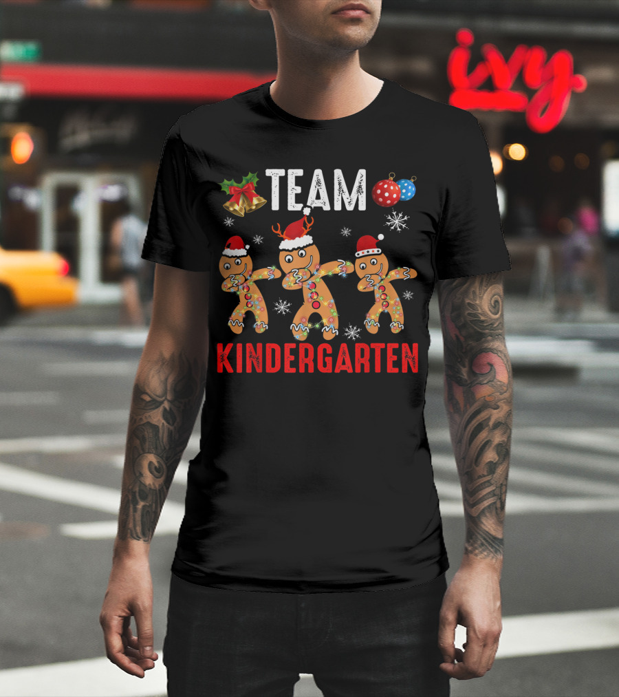 Team Kindergarten Gingerbread Dabbing Christmas Ornaments Snowflakes T-Shirt