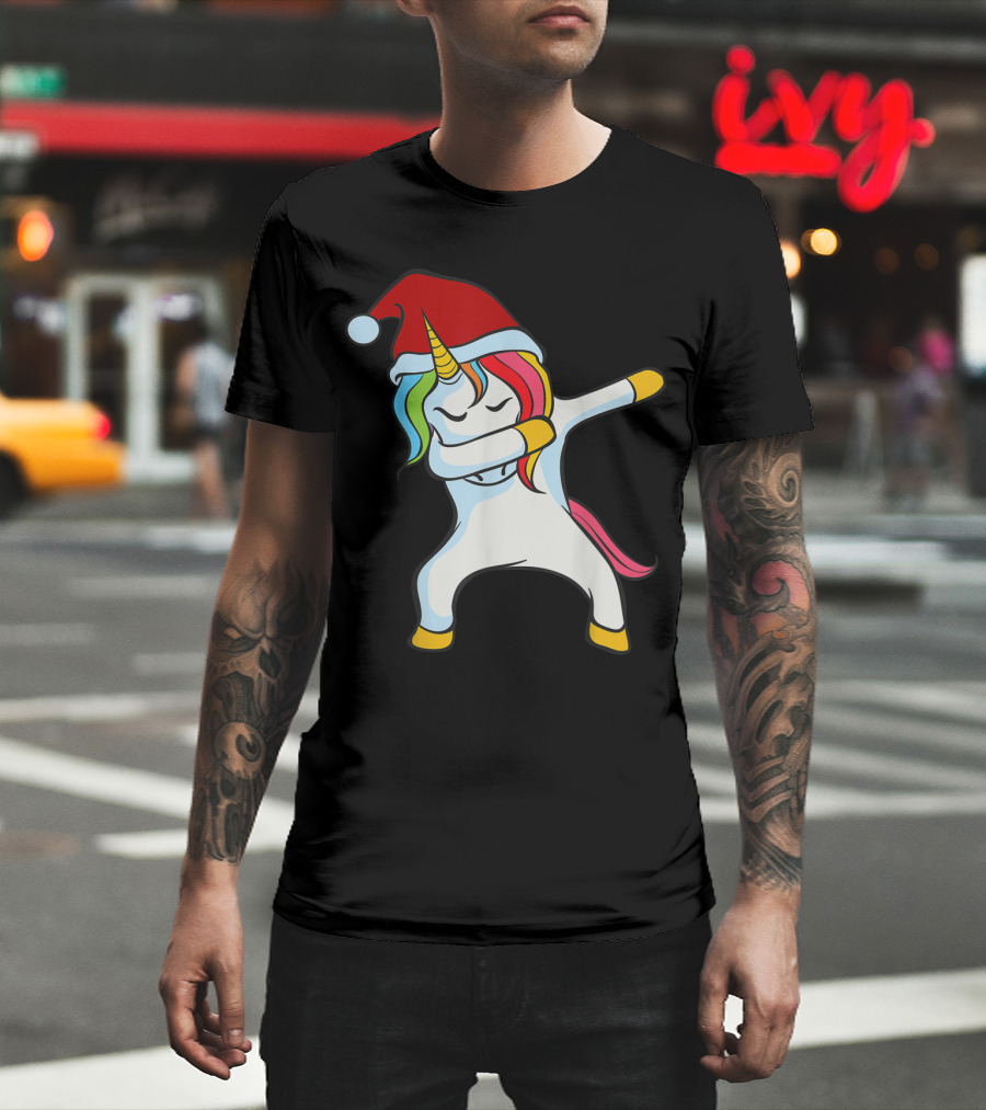 Santa Hat Dabbing Unicorn Christmas Magic T-Shirt
