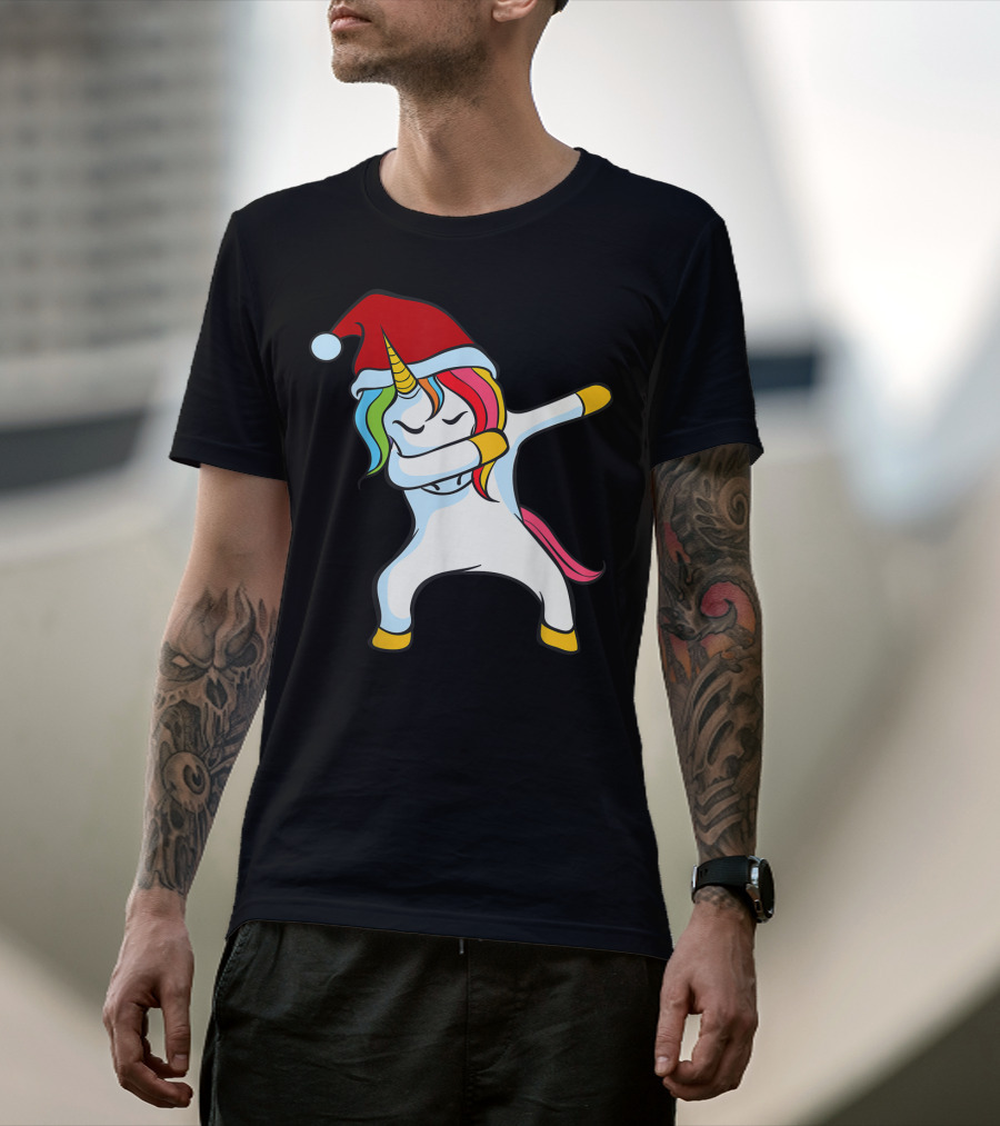 Santa Hat Dabbing Unicorn Christmas Magic T-Shirt