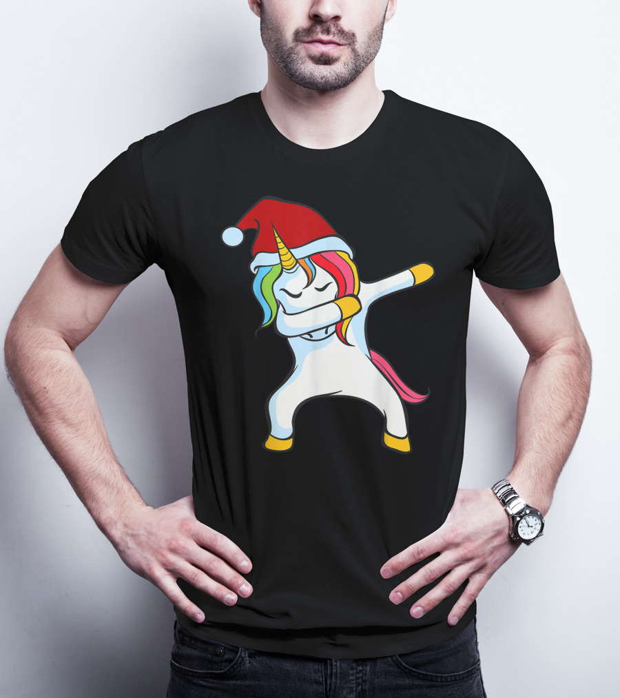 Santa Hat Dabbing Unicorn Christmas Magic T-Shirt