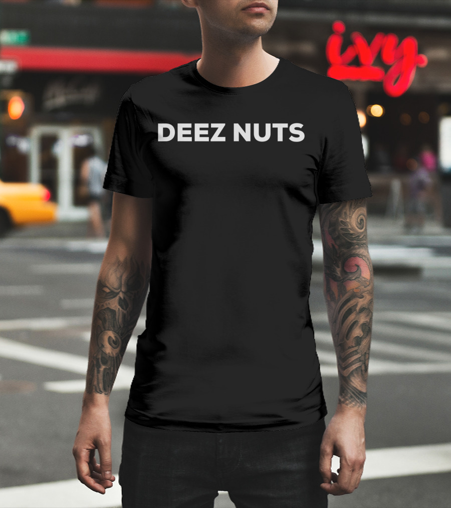 DEEZ NUTS Text Bold White T-Shirt