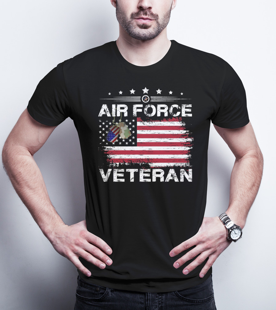 Air Force Veteran Distressed American Flag Dog Tags T-Shirt