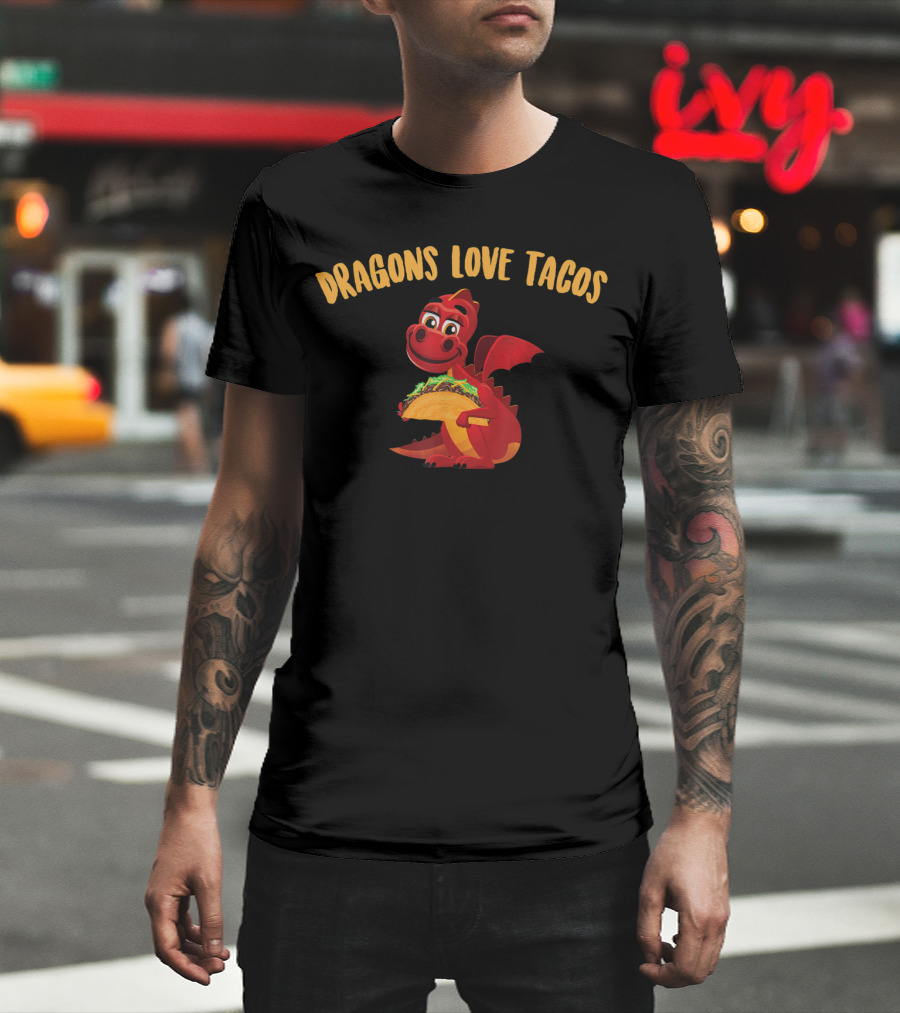 Dragons Love Tacos Red Dragon Holding Taco T-Shirt