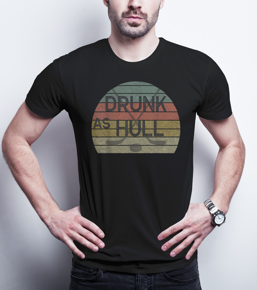 Drunk As Hull Vintage Hockey Crossed Sticks Retro Stripes T-Shirt