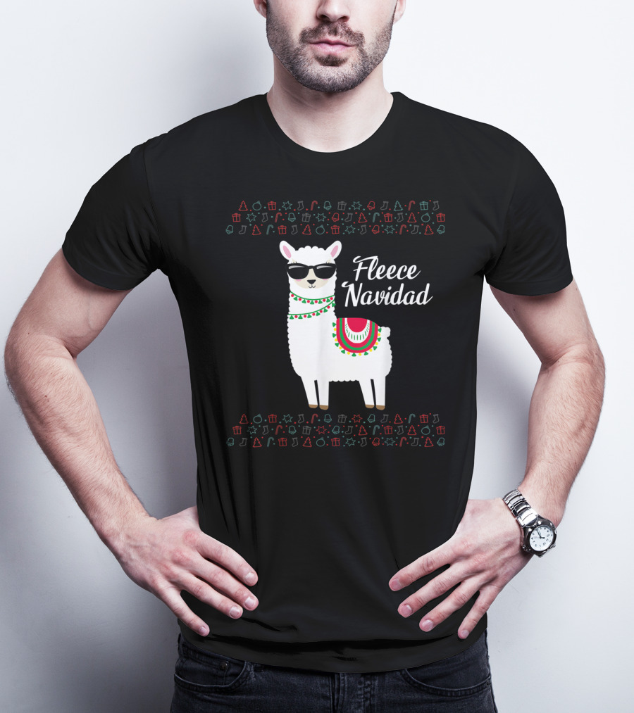 Fleece Navidad Feliz Navidad Llama Sunglasses Holiday Icons T-Shirt