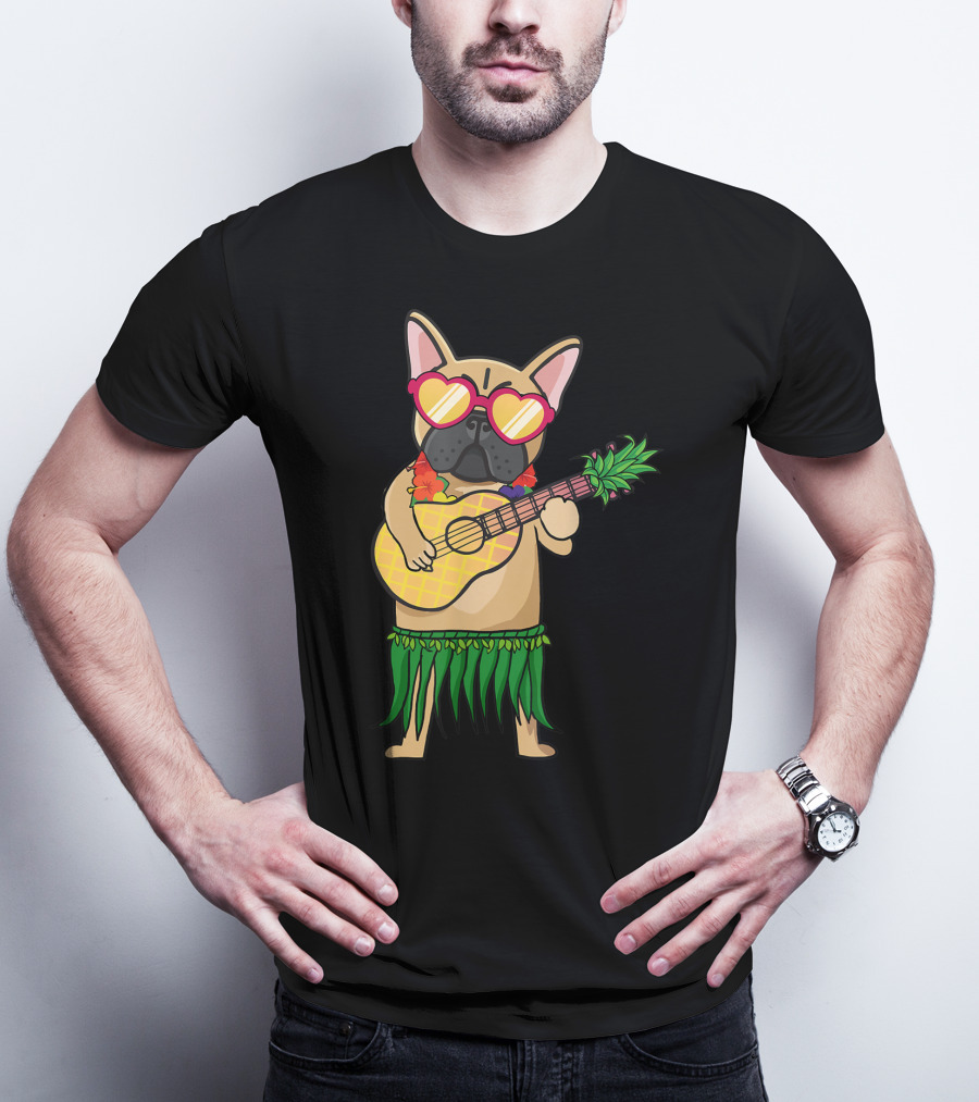 French Bulldog Hawaiian Ukulele Summer Costume T-Shirt