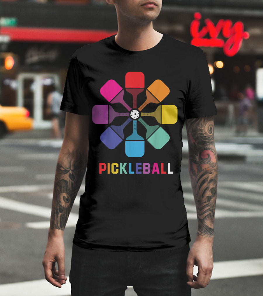 Pickleball Fan Colorful Paddle Pattern Player T-Shirt