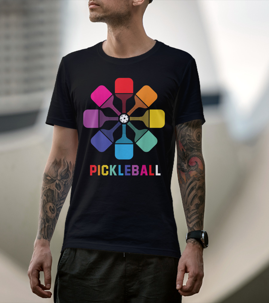Pickleball Fan Colorful Paddle Pattern Player T-Shirt