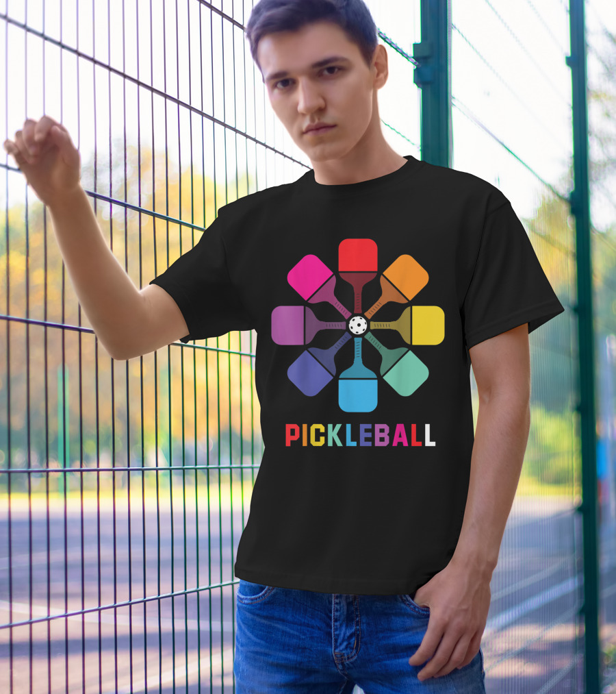 Pickleball Fan Colorful Paddle Pattern Player T-Shirt