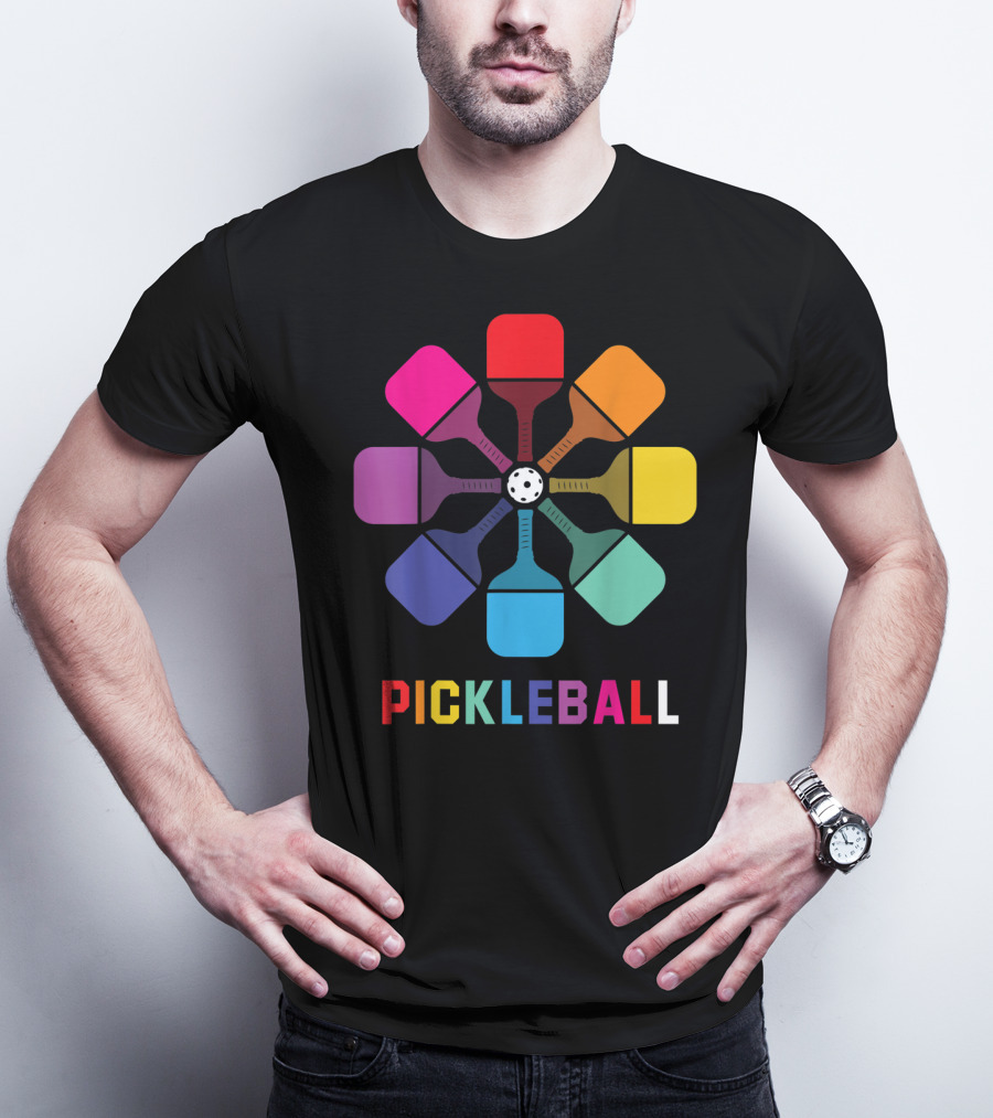 Pickleball Fan Colorful Paddle Pattern Player T-Shirt