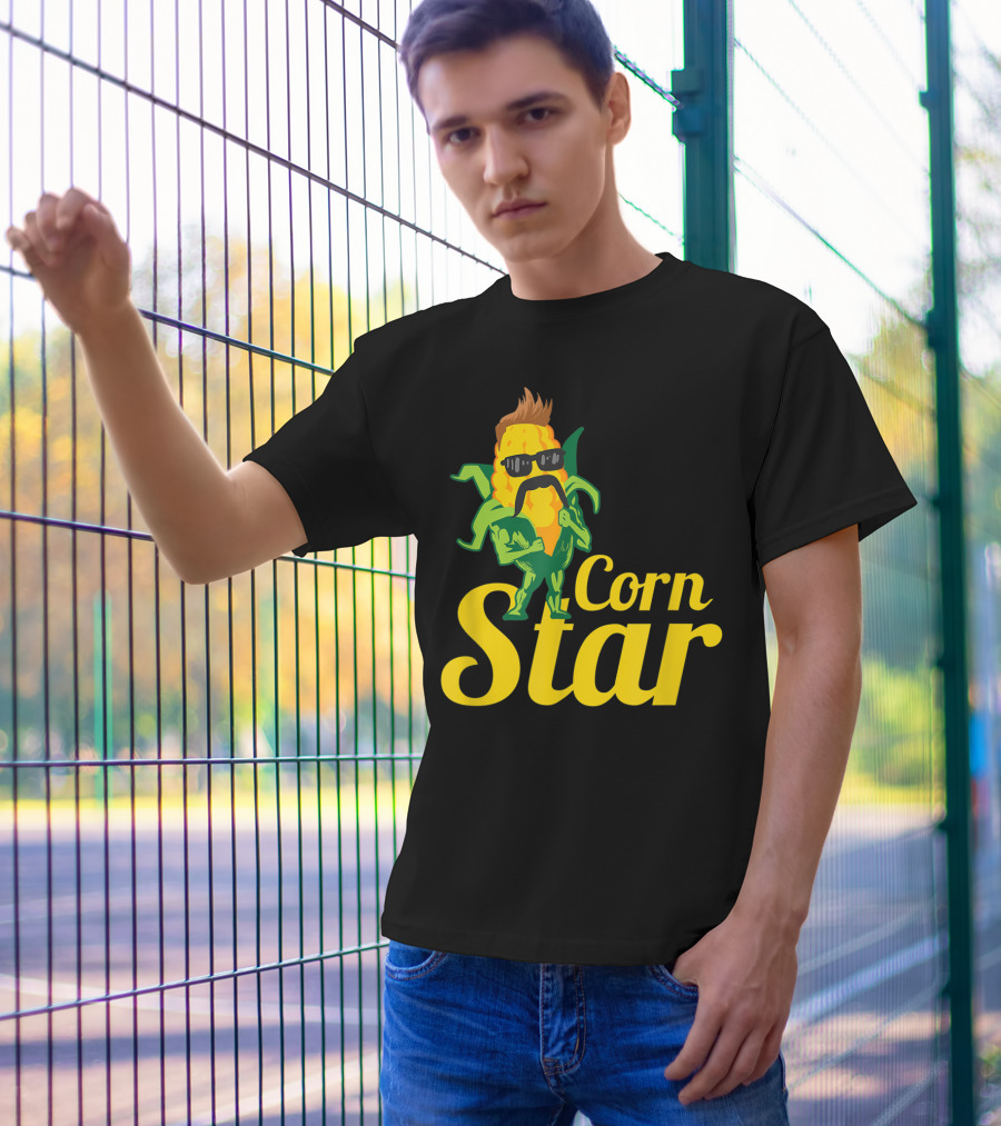 Funny Corn Star With Sunglasses And Mustache Maize Character T-Shirt