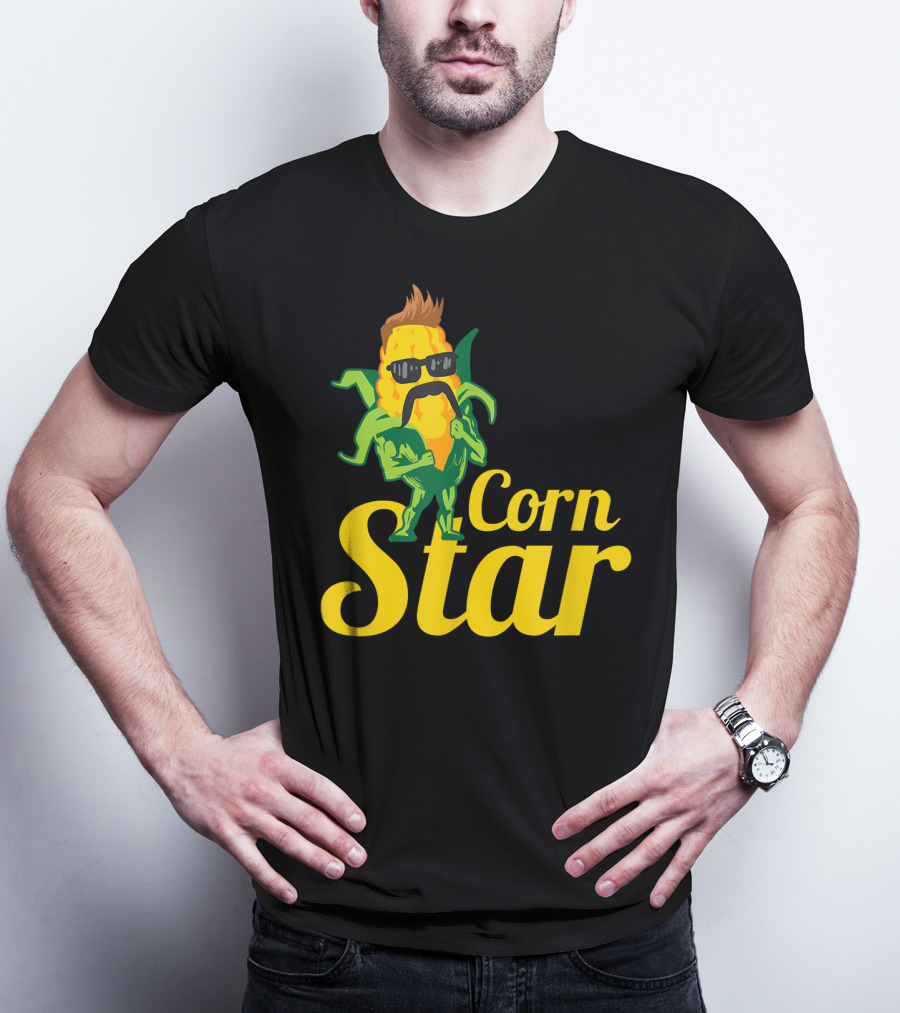Funny Corn Star With Sunglasses And Mustache Maize Character T-Shirt