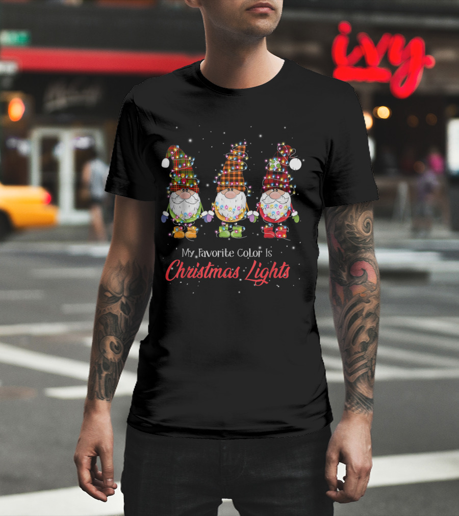 God Jul Gnome Tomte My Favorite Color Is Christmas Lights T-Shirt