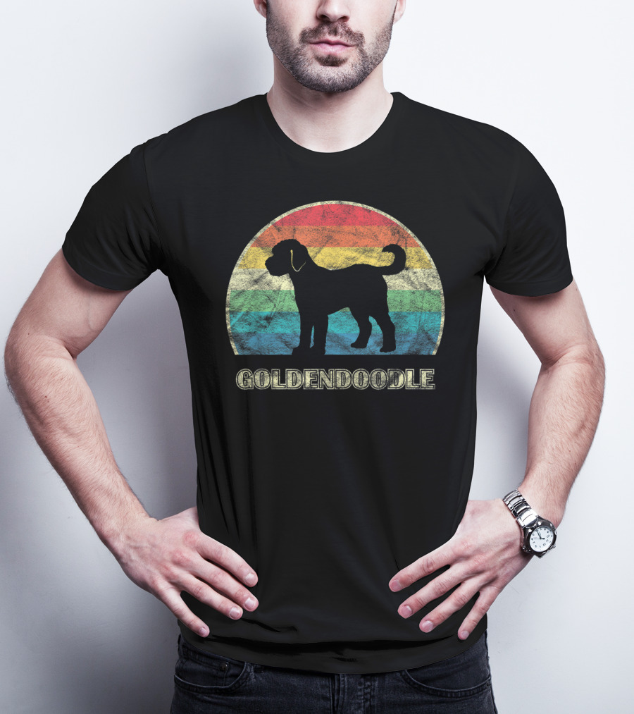 Goldendoodle Silhouette Retro Rainbow T-Shirt