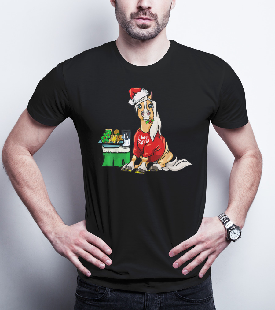 Haflinger Horse I Love Santa Christmas Cookies And Milk Holiday T-Shirt
