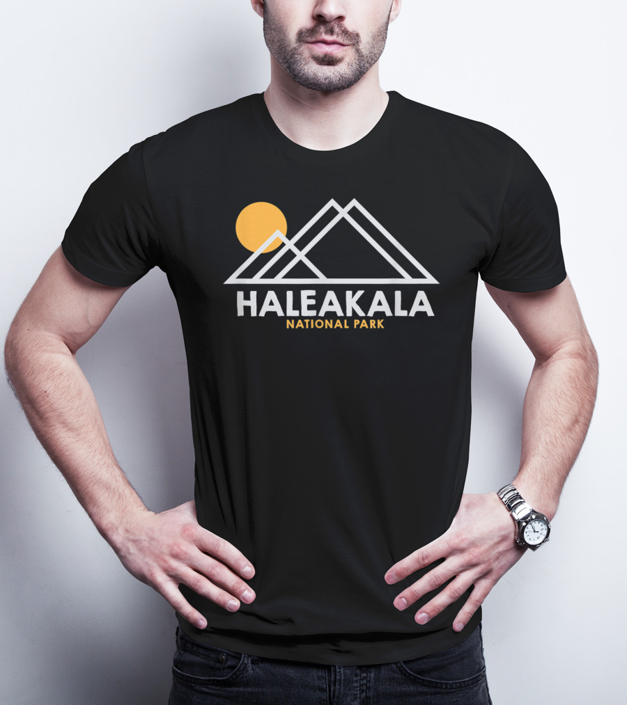 Haleakala National Park Hawaii Outline Hi With Sun And Mountain T-Shirt