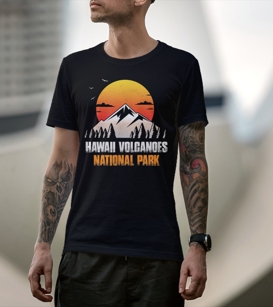 Hawaii Volcanoes National Park Sunset Mountain Landscape With Birds T-Shirt
