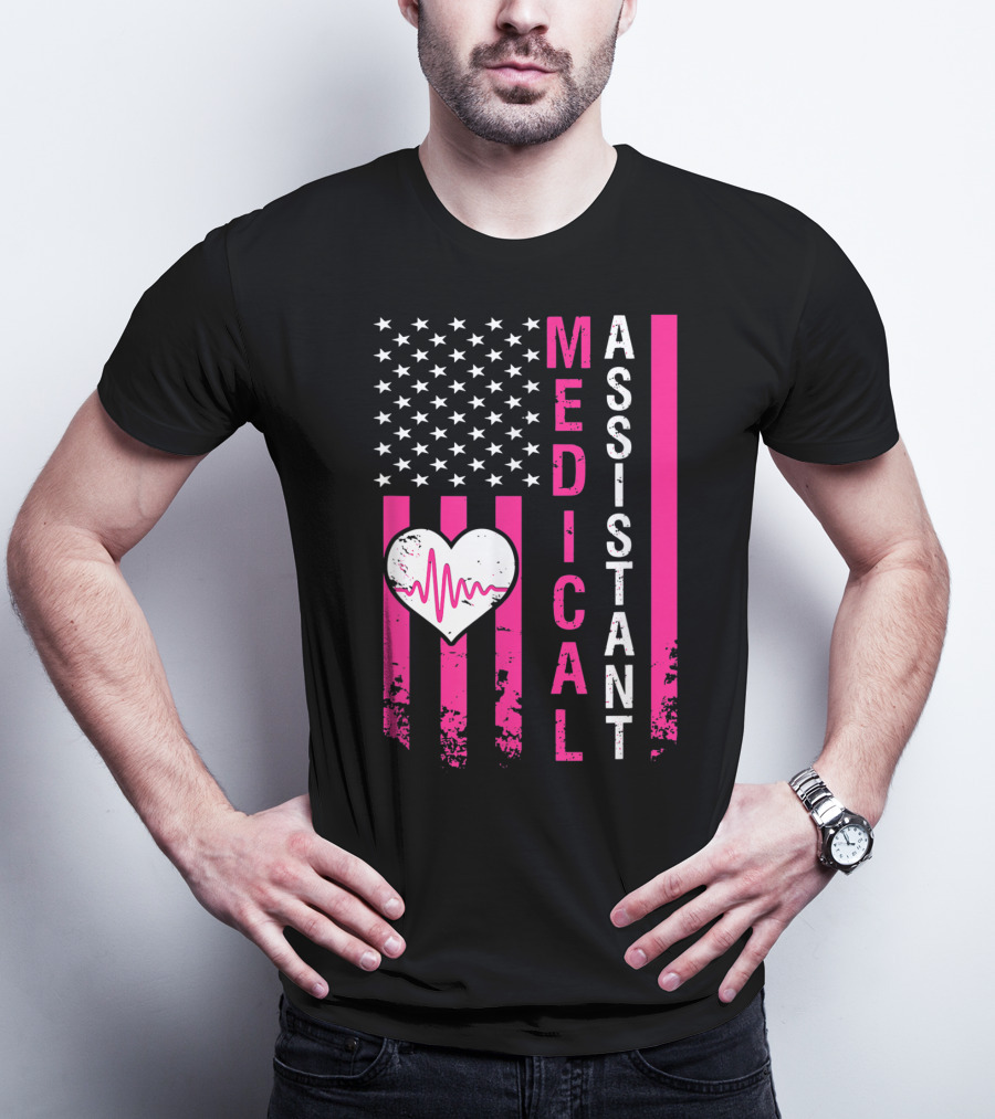 Medical Assistant Heartbeat American Flag T-Shirt