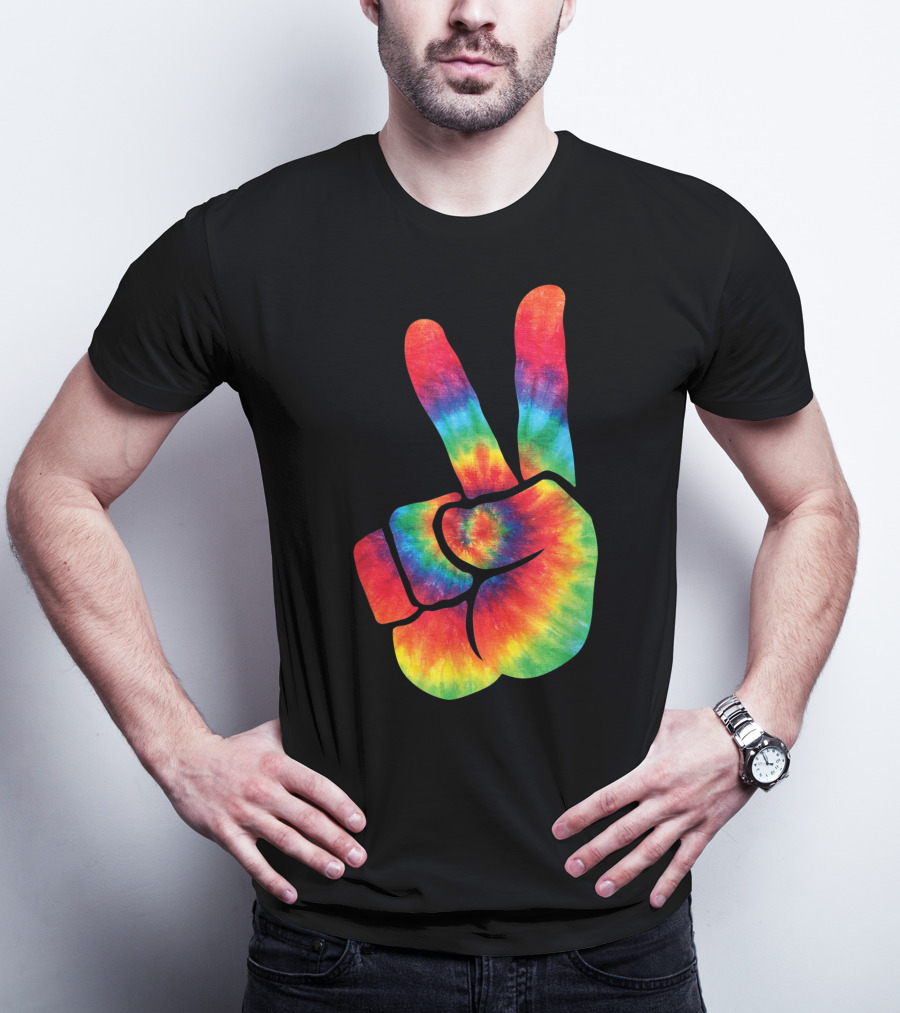 Hippie Tie Dye Peace Hand Colortone Rainbow T-Shirt