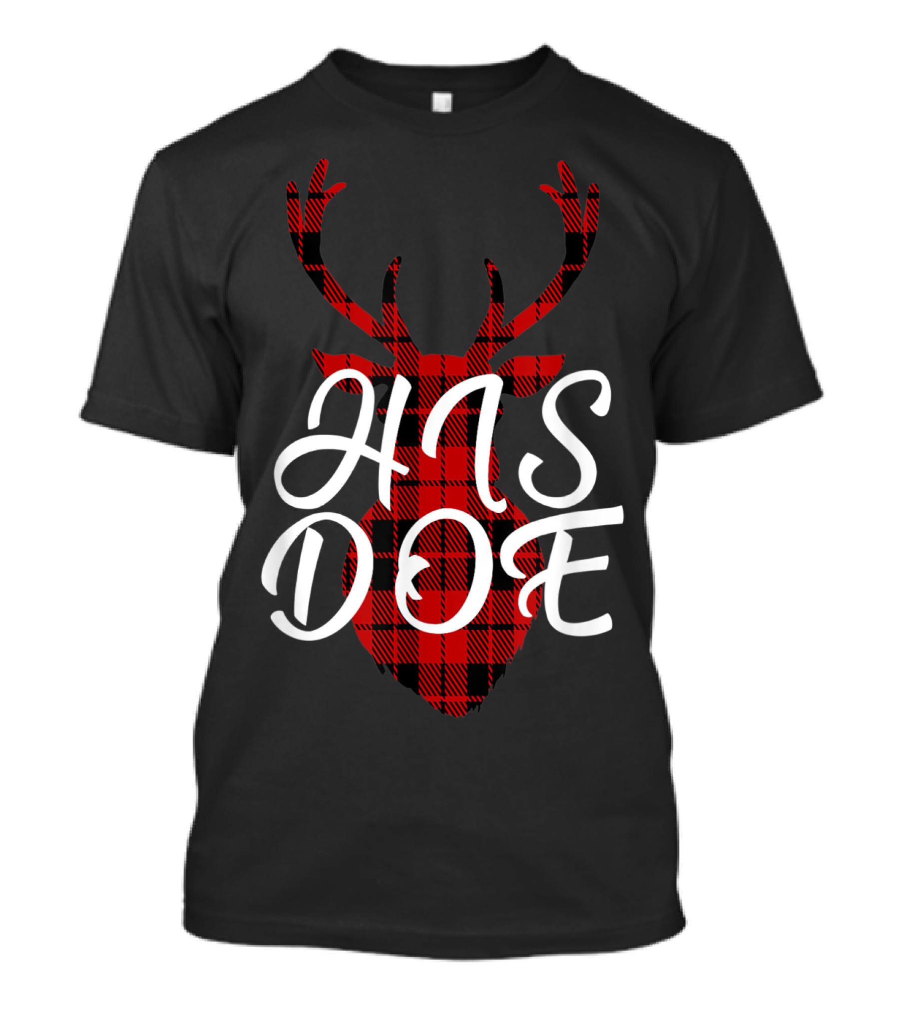 His Doe Couples Matching Red Buffalo Plaid Deer Head T-Shirt