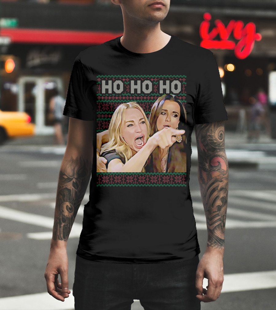 Ho Ho Ho Woman Yelling At Cat Meme Christmas T-Shirt