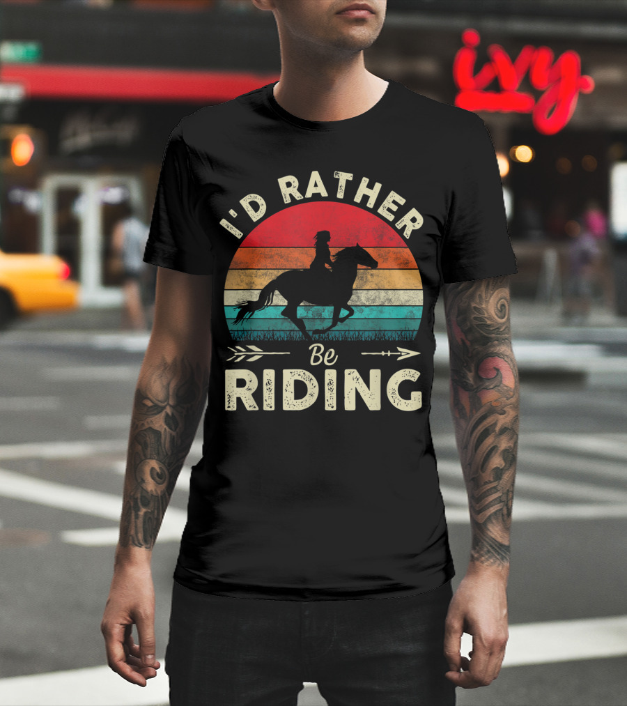 I'd Rather Be Riding Horse Lover Retro Sunset T-Shirt