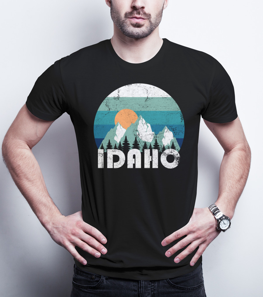 Idaho Mountains Retro Sunset Forest Scenic T-Shirt