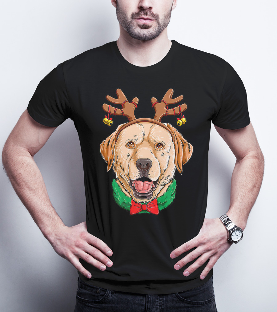 Labrador With Christmas Reindeer Antlers And Bow Tie Dog Xmas O7 T-Shirt