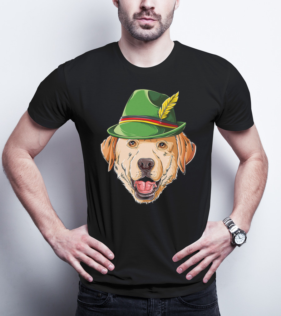 Labrador Oktoberfest Dog In Green German Hat With Feather T-Shirt