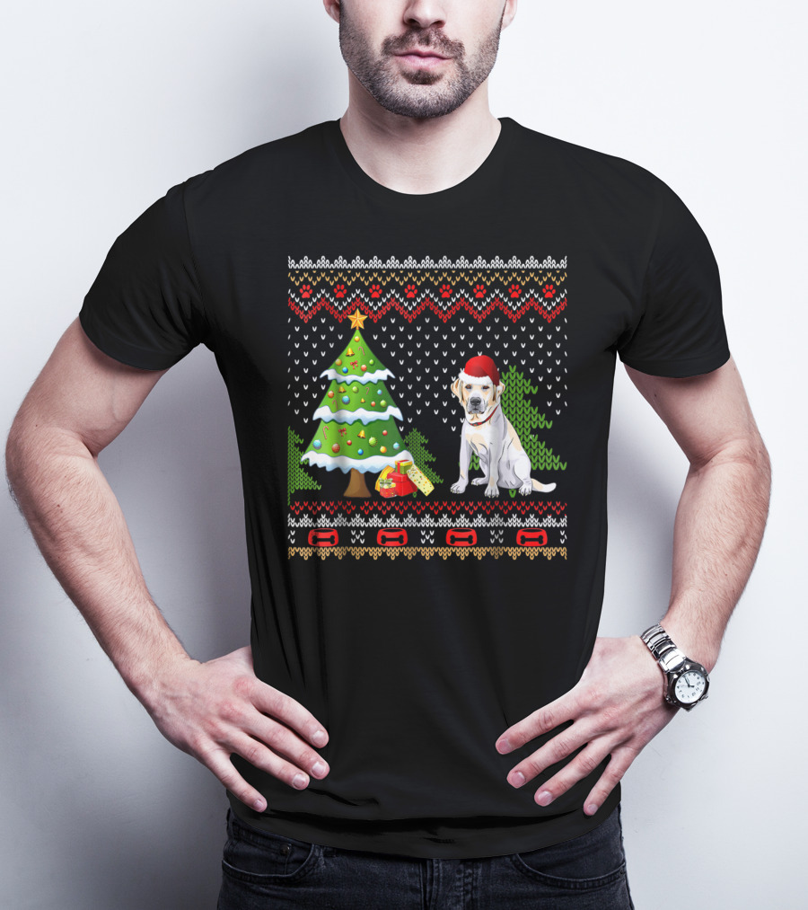 Labrador Santa Christmas UglyDog Sweater With Holiday Tree And Gifts T-Shirt