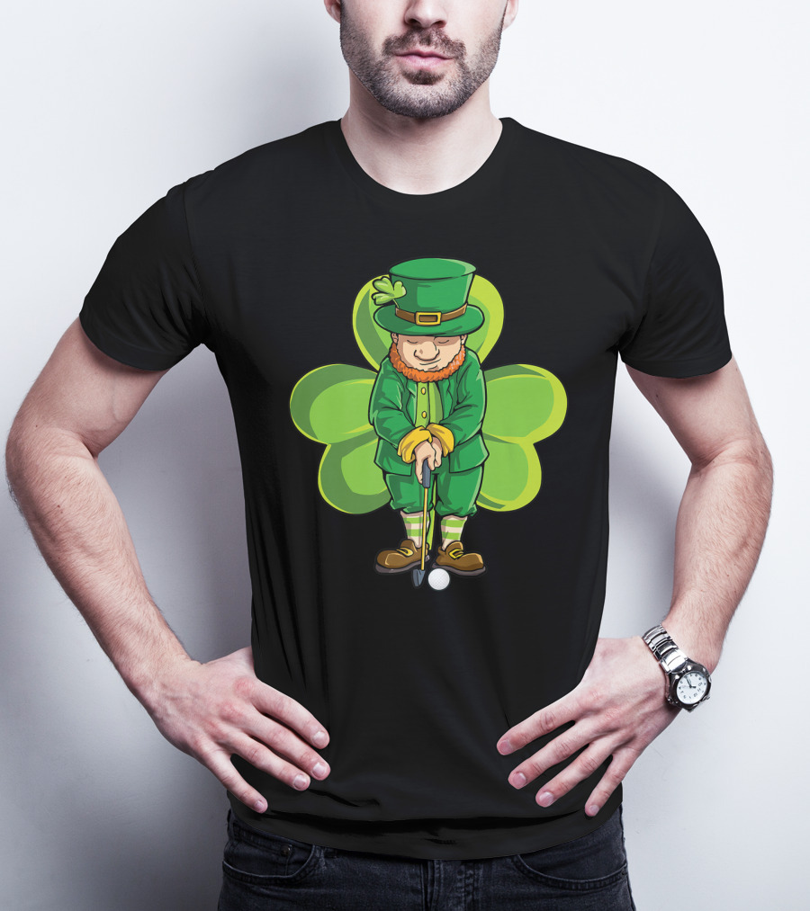 Leprechaun Golf St Patricks Day Boys Four Leaf Clover T-Shirt