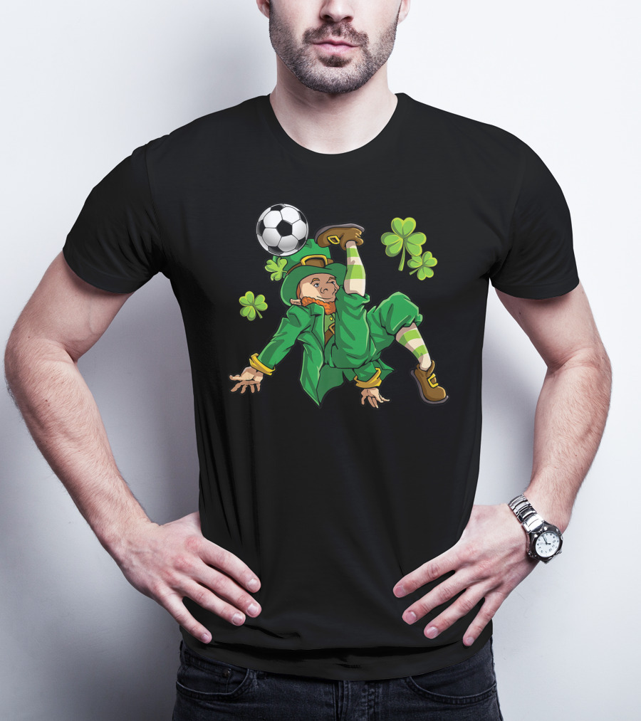 Leprechaun Soccer With Shamrocks And Soccer Ball Kick T-Shirt