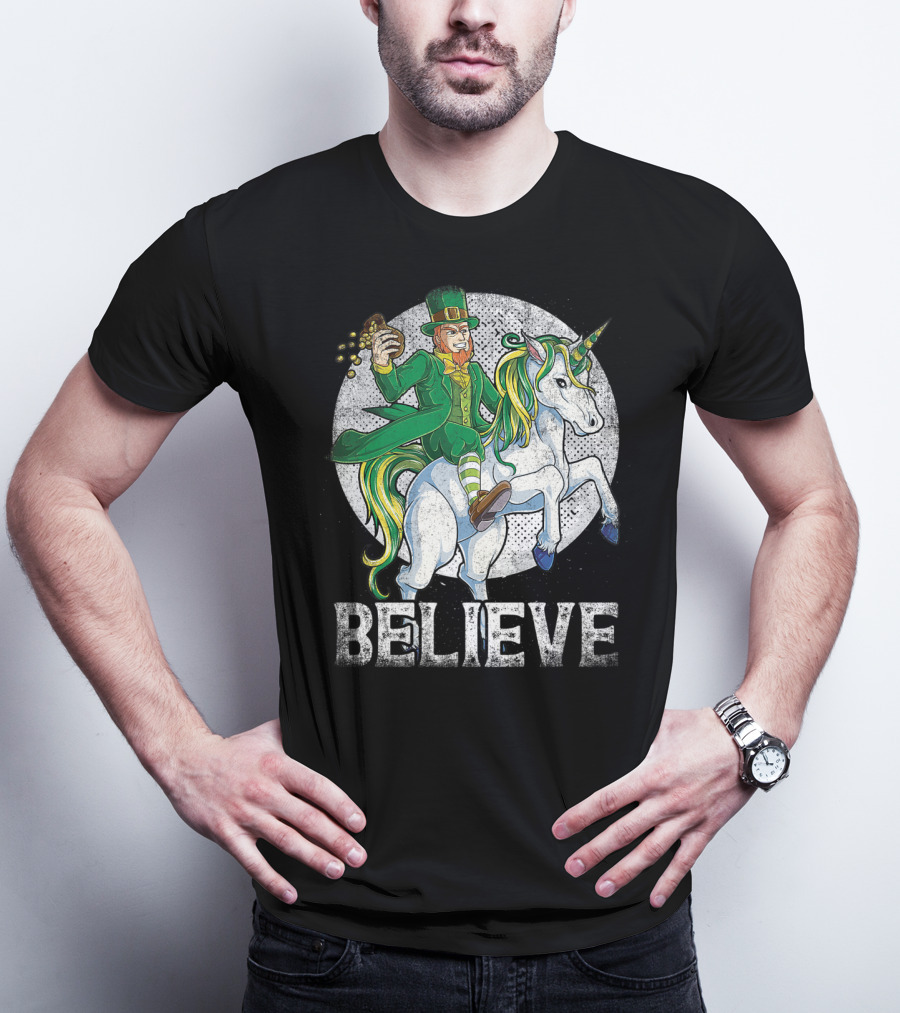 Believe Lepricorn Leprechaun Unicorn St Patricks Day R8 T-Shirt