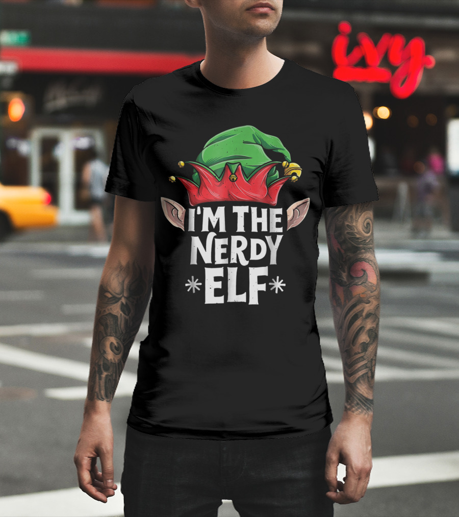 I'm The Nerdy Elf Green And Red Hat With Ears T-Shirt