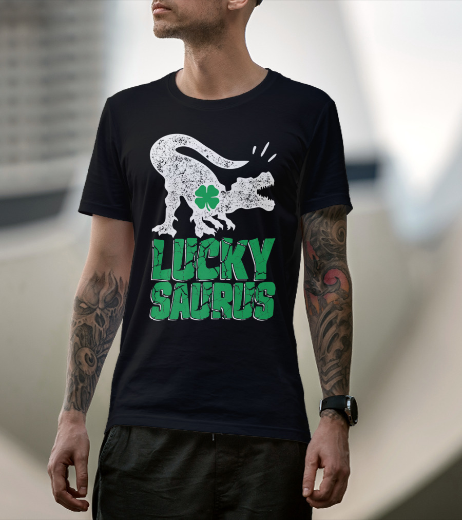 Lucky Saurus Irish Dinosaur Rex T-Shirt