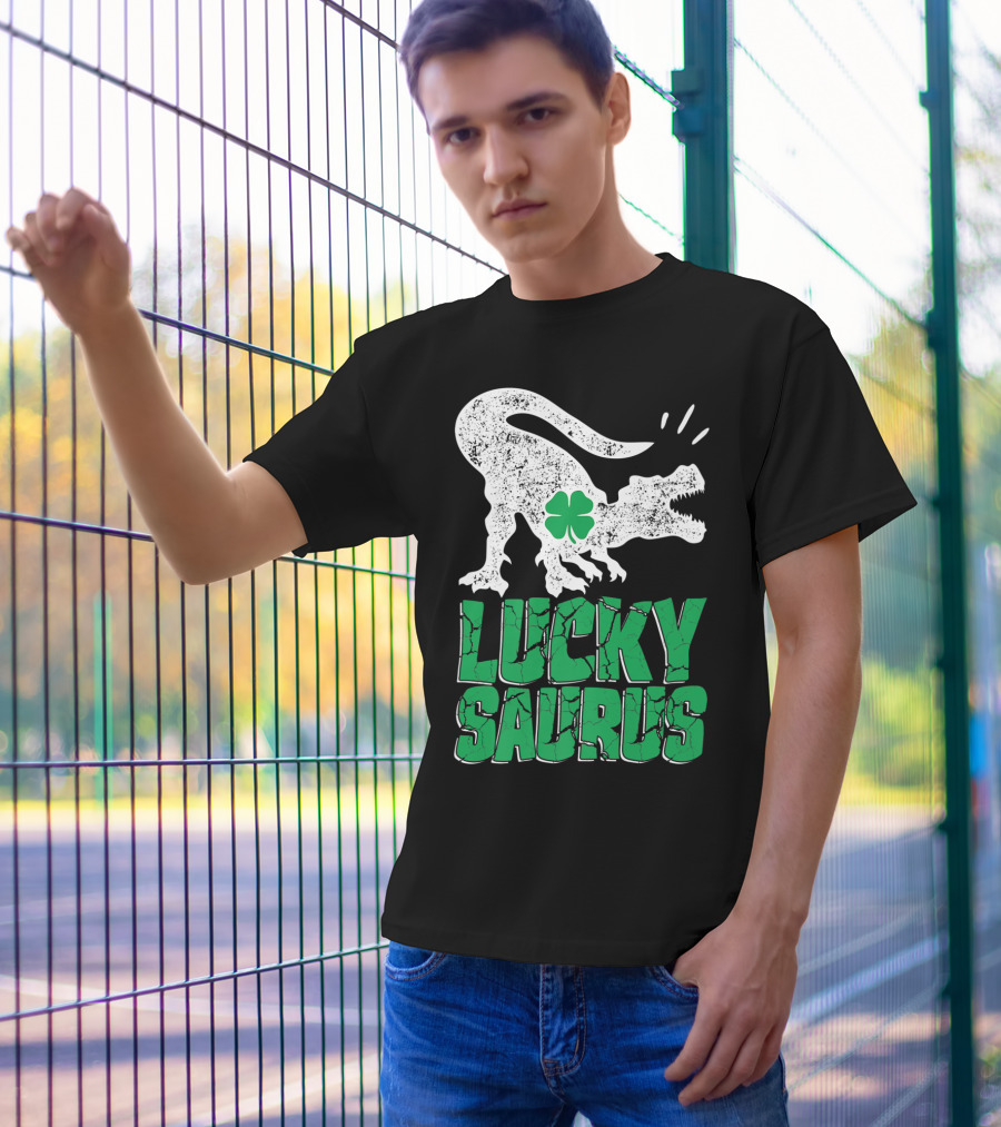 Lucky Saurus Irish Dinosaur Rex T-Shirt