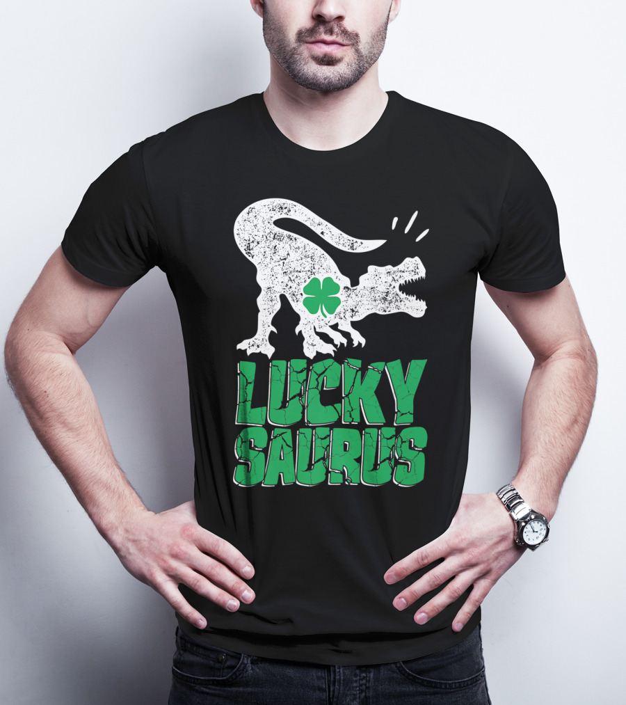 Lucky Saurus Irish Dinosaur Rex T-Shirt