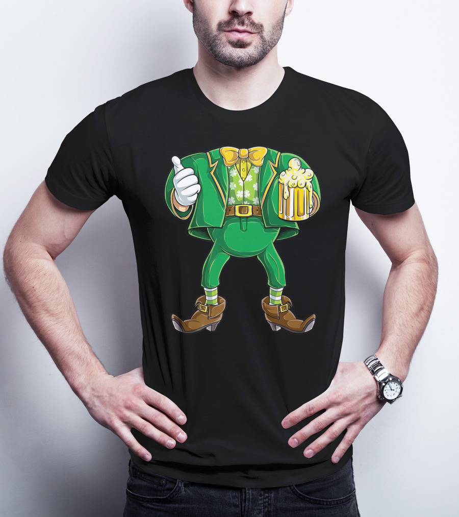 Leprechaun Costume St Patricks Day Men Beer Holding Foamy Mug And Thumbs Up T-Shirt