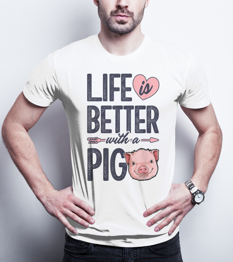Life Is Better With A Pig Pigs Farm Farmer Pig Face Heart Arrow T-Shirt