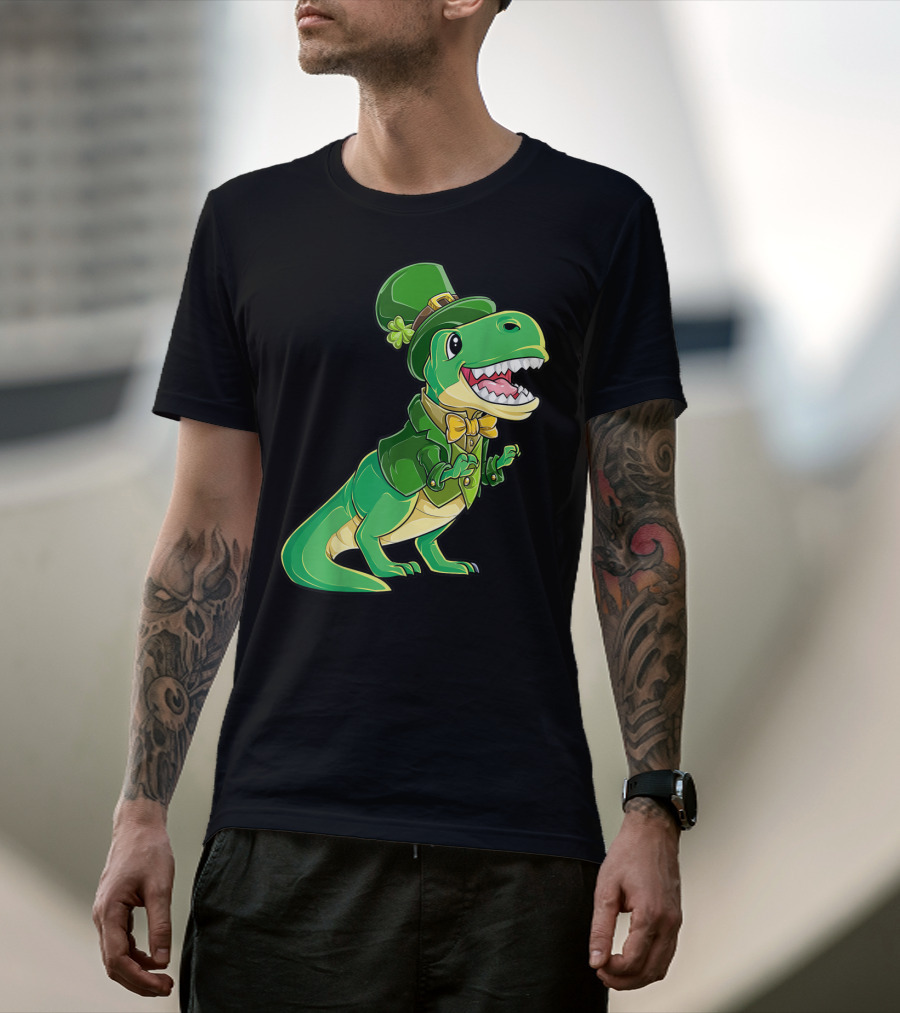 St Patricks Day Dinosaur Leprechaun Irish Boys T-Shirt