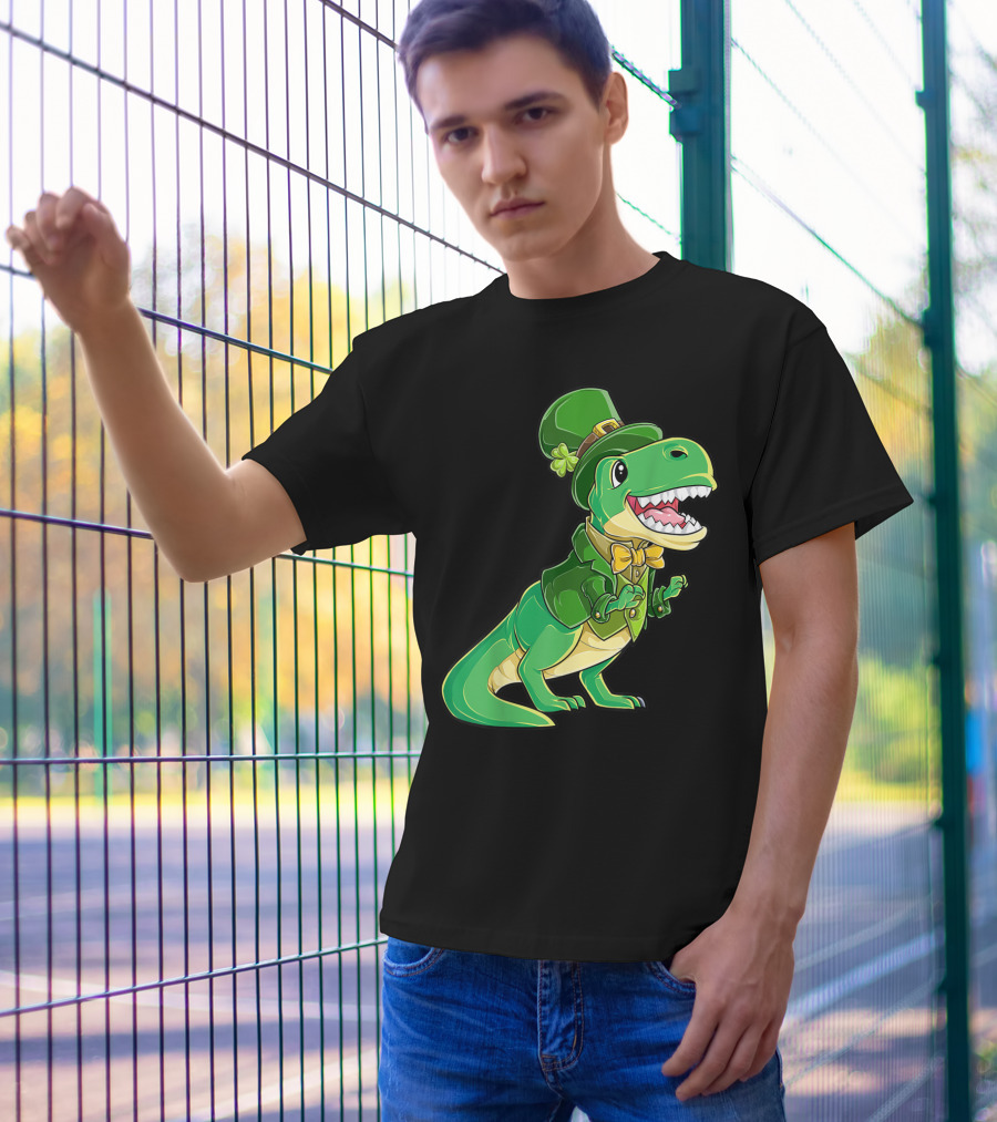 St Patricks Day Dinosaur Leprechaun Irish Boys T-Shirt