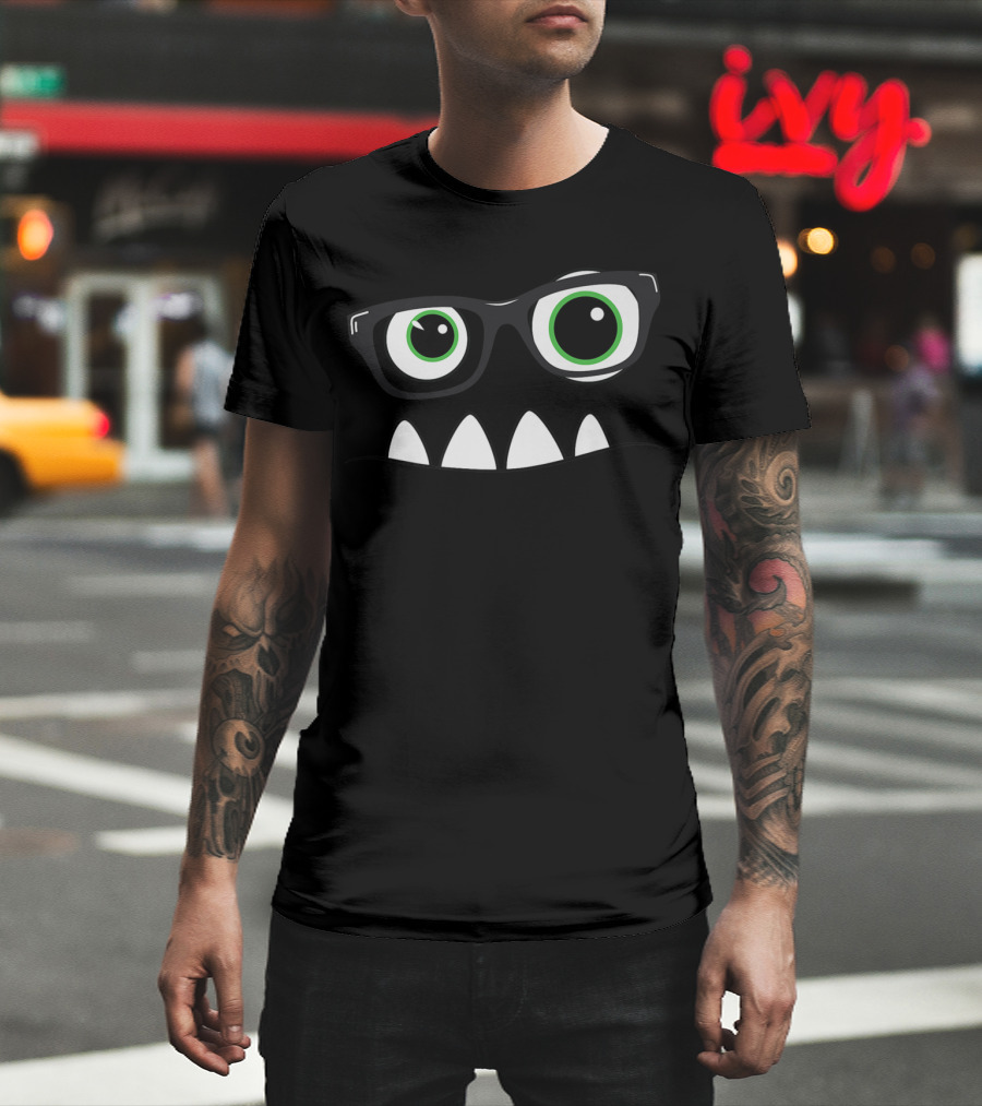 Monster Face Nerd Glasses Eyes Teeth T-Shirt