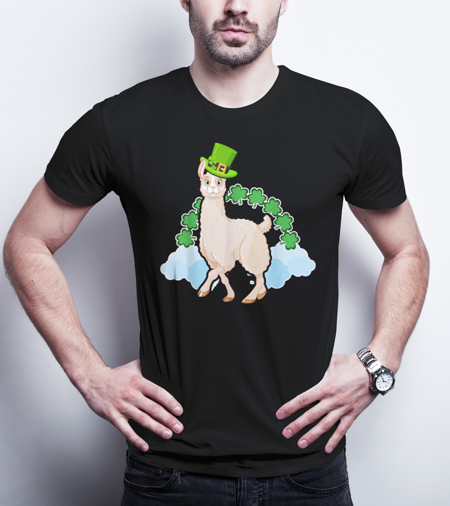 Llama St Patricks Day Rainbow Shamrocks Leprechaun Hat T-Shirt