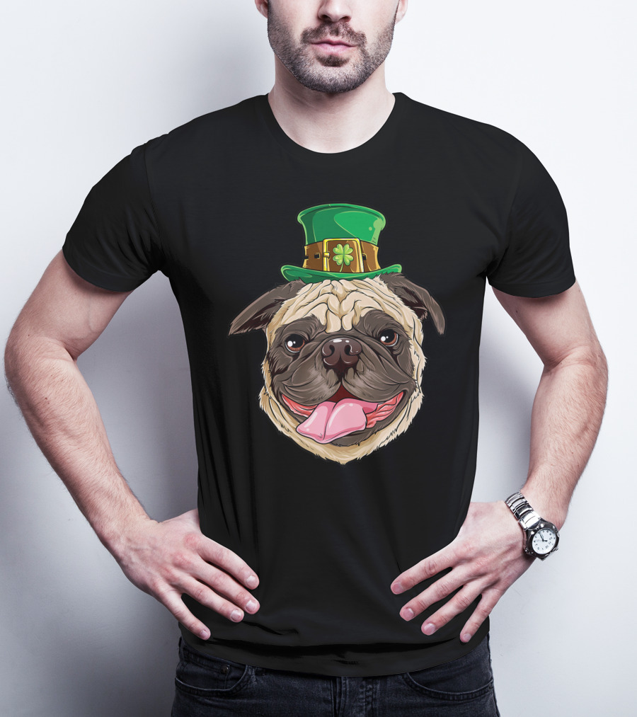 Pug Leprechaun St Patricks Day Funny Dog Wearing Green Hat T-Shirt