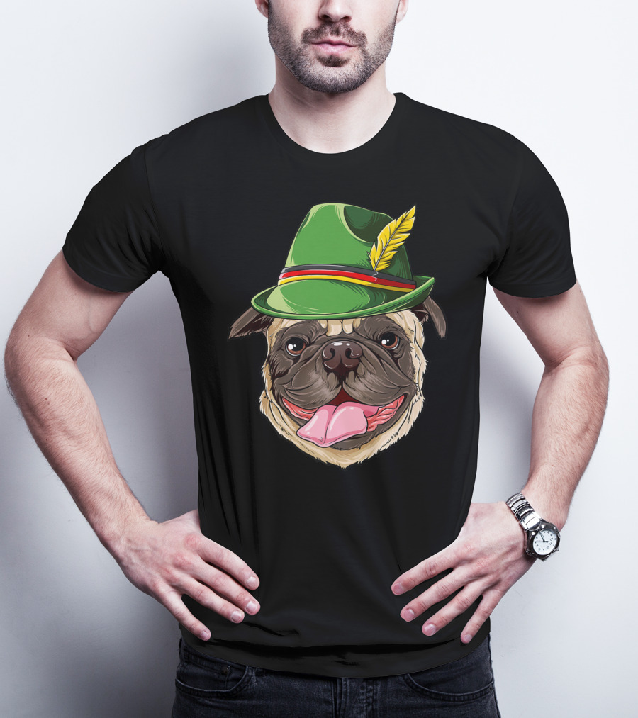 Pug Oktoberfest Pugtoberfest Boys Lederhosen Hat T-Shirt